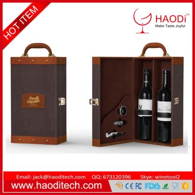 China Double Layered Leakproof Resuable Genuine Leather Double Bottle Case for sale