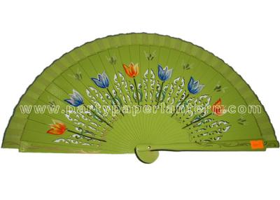 Cina Costole scavate-fuori del fan tenuto in mano di legno rosso verde, fan personale di favore di nozze in vendita