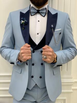 Cina Blu di ghiaccio di Perris misura esile dello smoking di tre pezzi per il giorno delle nozze in vendita