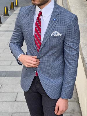 Cina Giacca sportiva blu casuale esile del cotone del plaid del rivestimento del vestito di affari di misura in vendita