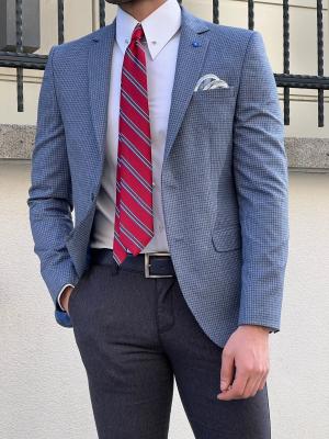 Cina Giacca sportiva blu casuale esile del cotone del plaid del rivestimento del vestito di affari di misura in vendita