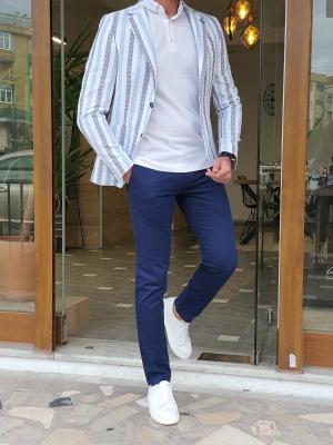 Cina GIACCA DA COMPLETO BUSINESS CASUAL IN COTONE A RIGHE COMPLETO DA INTERVISTA BUSINESS CASUAL in vendita