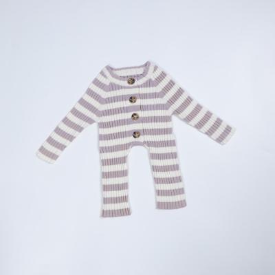 Cina Il ragazzo unisex 100% della neonata del cotone tricotta il bottone di un pezzo della manica lunga a strisce della tuta giù i pagliaccetti Playsuit del maglione in vendita