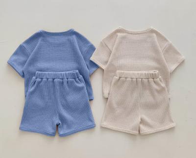 China De Wafelstof van douanepeuters Twee Stukkenborrels Geplaatst Katoenen T-stuk en van het Borrelsborduurwerk T-shirts Geplaatst de Zomerjonge geitjes Loungewear Te koop