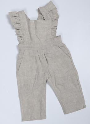 China Regular Fit Little Girls Linen Fabric Dungarees Overalls Manufacturer Flutter Sleeve Jumpsuit Casual Wear Te koop