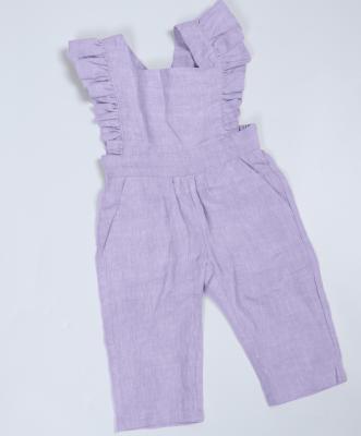 China Regular Fit Little Girls Linen Fabric Dungarees Overalls Manufacturer Flutter Sleeve Jumpsuit Casual Wear Te koop