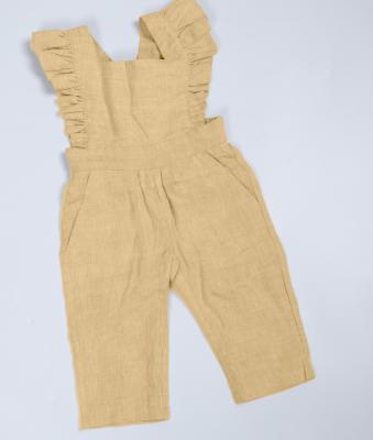 China Regular Fit Little Girls Linen Fabric Dungarees Overalls Manufacturer Flutter Sleeve Jumpsuit Casual Wear Te koop