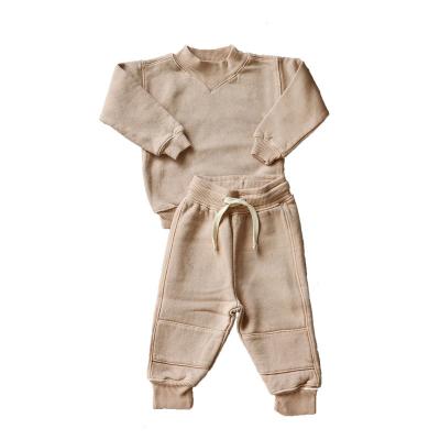 Cina Unisex Kids 300gsm Fleece Cotton Sweatshirt Set Ribbed Neck Pullover Sweater Sweat Pants 2PCS in vendita
