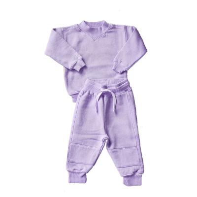 Cina Unisex Kids 300gsm Fleece Cotton Sweatshirt Set Ribbed Neck Pullover Sweater Sweat Pants 2PCS in vendita