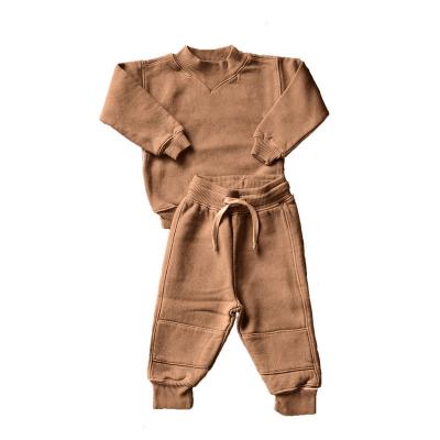 Cina Unisex Kids 300gsm Fleece Cotton Sweatshirt Set Ribbed Neck Pullover Sweater Sweat Pants 2PCS in vendita