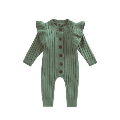 Cina Infant Baby Hand Knit Frill Sleeve Footless Romper One Piece Button Down Cotton Jumpsuit in vendita