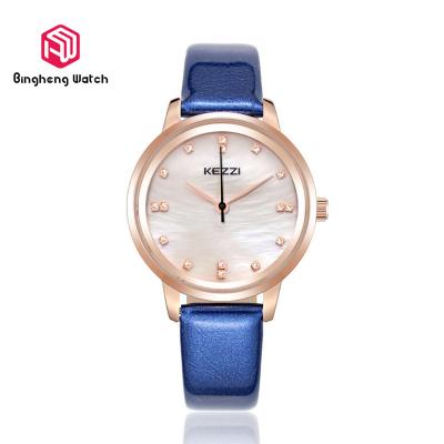 China Rose Gold Leather Strap Quartz Watch , Cool Custom Quartz Watches Blue Band for sale