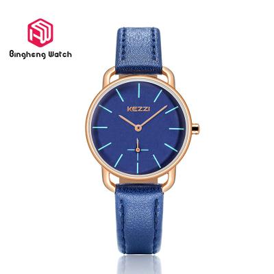 China Unique Causal Female Wrist Watches , Blue Color Leather Wrist Strap Watch for sale