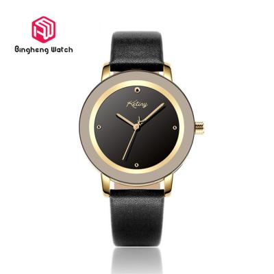China Genuine Leather Strap Quartz Wrist Watch Elegant Black Luxury Design for sale