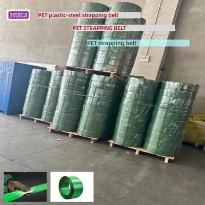 China 16080 PET strapping belt green PET plastic steel strapping for pneumatic strapping machines for sale