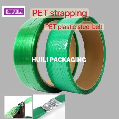 Chine Bande d'emballage PET 9-32 mm Bande d'acier plastique PET verte pour cerclage de briqueterie à vendre