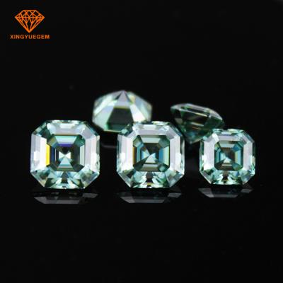 China Lab created 2 carat loose Gems asscher cut green color enhanced diamonds for sale