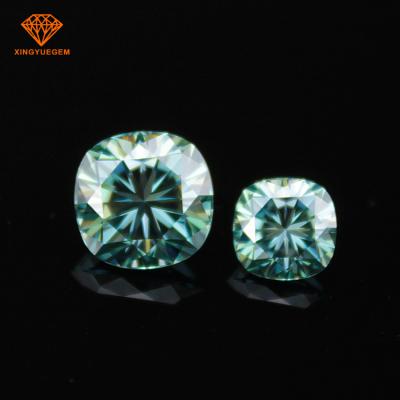 China Cushion fancy cut 1 carat 6.5*6.5mm green color enhanced VVS1 Synthetic diamond moissanite for sale