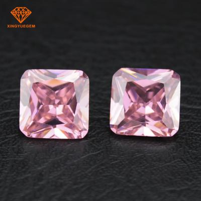 China 3A square shape princess European machine cut cubic zirconia with pink diamond color for sale