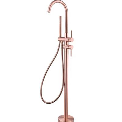 China Brushed Rose Gold Copper Freestanding Tub Faucet Shower Mixer OEM for sale