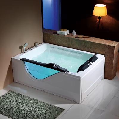 China Acrylic Rectangular Whirlpool Bathtub with Waterfall & Glass Window for 2-Person Hydromassage Spa Tub for sale