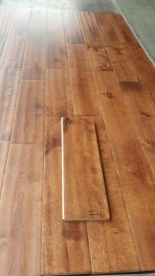 China distressed birch solid hardwood flooring with handscraped & charter Mark texture for sale