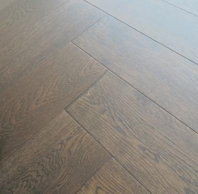 China White Oak Fishbone Herringbone Parquet Flooring Dark Stained E19 Color for sale