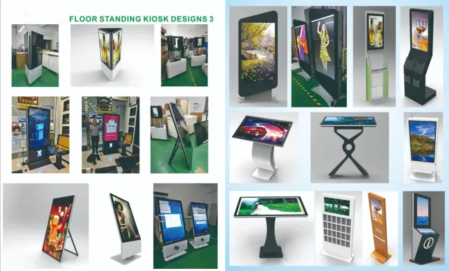 Kiosk display showing digital signage content
