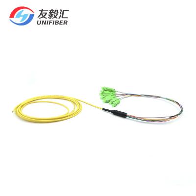 China Single Mode OS2 SC APC Pigtail 12 Core Fanout G657A2 Fiber 1.5m For Splicing for sale