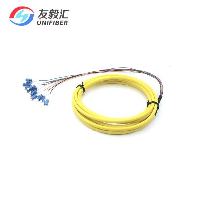 China Color Coded Fiber Optical Pigtail 1m LC/UPC 12 Fibers OS2 Single Mode for sale
