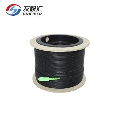 China Outdoor FTTH SC/APC Pre Connectorized Flat Drop Cable G657a2 Bulk Fiber Optic Cable for sale