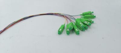 China 1.5M SC/APC 12 fiber optic fanout pigtails OS2 Single Mode G657A2 Bend Insensitive Riser (OFNR) 0.9mm Yellow for sale
