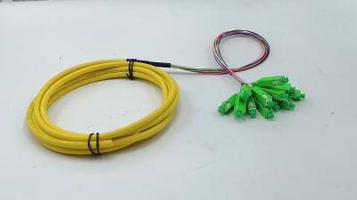 China 1.5M SC/APC 12 fiber optic fanout pigtails OS2 Single Mode G657A2 Bend Insensitive Riser (OFNR) 0.9mm Yellow for sale
