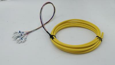 China 1.5m (5ft) Fiber Pigtail LC UPC 12 Fibers OS2 Single Mode 0.9mm Fanout Yellow for sale