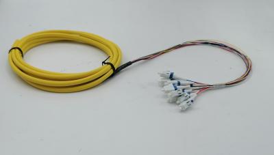 China 1.5m (5ft) Fiber Pigtail LC UPC 12 Fibers OS2 Single Mode 0.9mm Fanout Yellow for sale