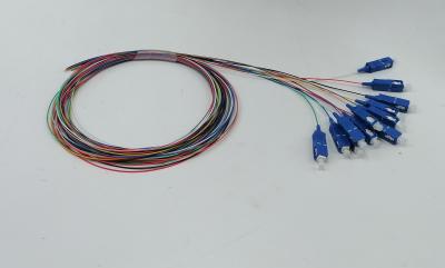 China 12 Fibers SC UPC fiber pigtail unjacketed color-coded 0.9mm 1m for sale