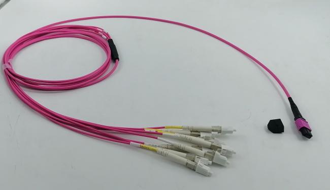 8 Fibers MPO to LC UPC Duplex Breakout Patch Cord Multimode OM4 Magenta