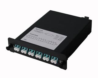 China Fiber optic cassette module 12/24 Port multimode 10G OM3 preloaded with MPO MTP to LC fanout cable patch cord for sale