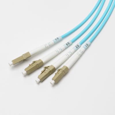 China Fiber optic patch cord SC LC Breakout 3.0mm 4 core 50/125um OM3 armored multimode fiber optic patch cables for sale