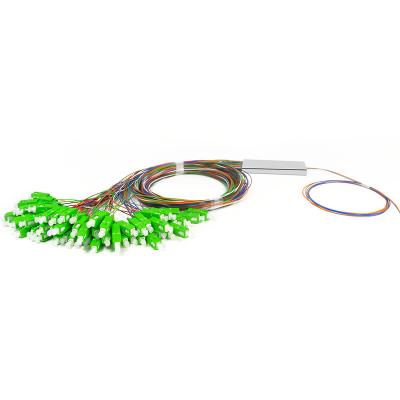 China 1 In 2 Out Fibre Optic Cable Splitter 1x2 PLC Mini Steel Tube 0.9mm SC/APC Connector for sale