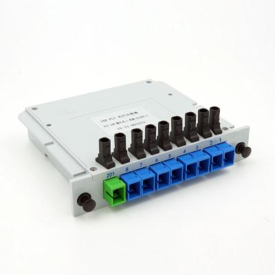 China Mini Plug - In Cassette Fiber Optic Splitter 1 In 8 Out Ports LGX Box Compact Size for sale