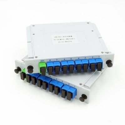 China Mini Plug - In Cassette Fiber Optic Splitter 1 In 8 Out Ports LGX Box Compact Size for sale