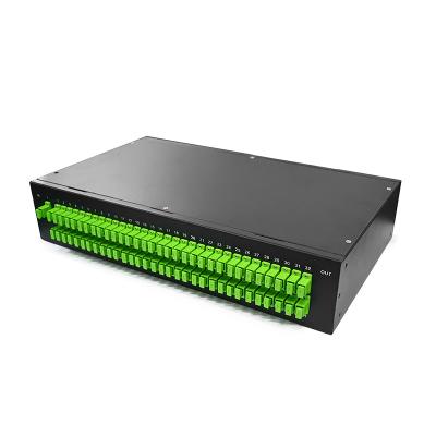 China Rack Mount Fiber Optic PLC Splitter 1x64 2x64 2RU Fully Loaded With SC/APC Adapter for sale