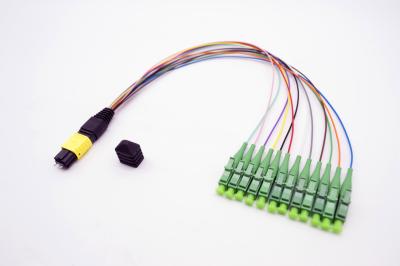 China MPO to LC breakout cable,10G OM3 50/125um mpo male to 12 x LC fan-out ribbon mpo fiber optic cable multimode patch cord for sale