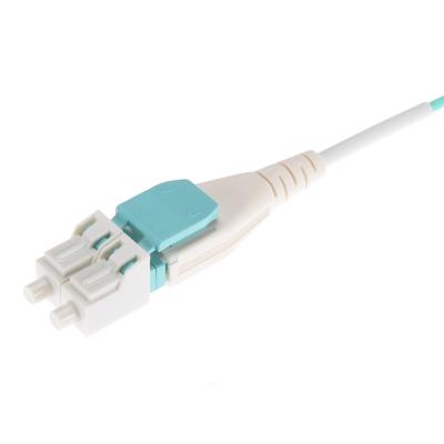 China Uniboot LC LC Fiber Optical Patch Cord Flat Clip Duplex OM3 PVC/OFNR 2.0mm BIF for sale