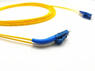 China Data center 45/90 degree angled boot LC/UPC to Short Boot LC/UPC fiber optic patch cord single mode duplex 3m LSZH for sale