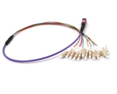 China OM4 12F MPO/Male To LC Multimode Patch Cord 0.9mm Breakout Cable for sale
