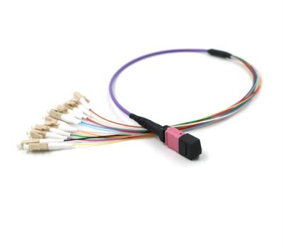 China OM4 12F MPO/Male To LC Multimode Patch Cord 0.9mm Breakout Cable for sale