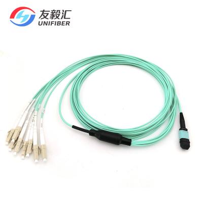 China Male Aqua LSZH OM4 8 Fiber LC MPO MTP Patch Cord 3M for sale
