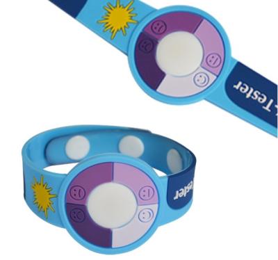 China Summer outdoor equipment for skin protecting pvc rubber material uv tester wristband decoration for sale